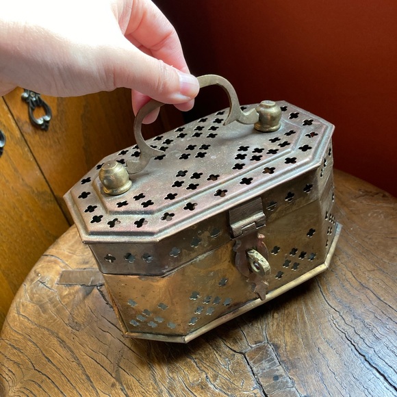 Vintage | Accents | Vintage Solid Brass Elongated Octagon Trinket Box ...